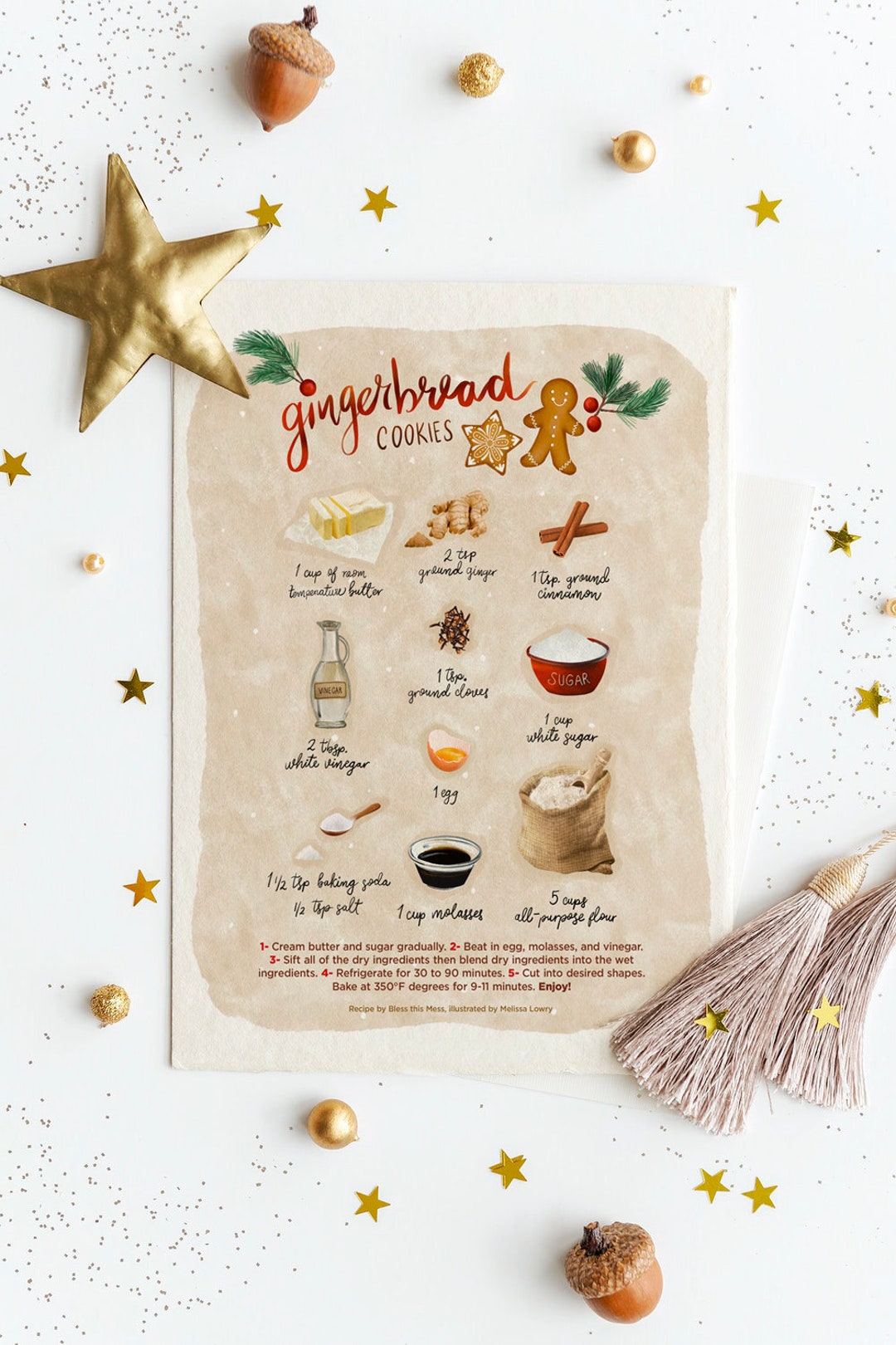 Digital Download Gingerbread Cookie Recipe Illustrated Holiday Recipe ...
