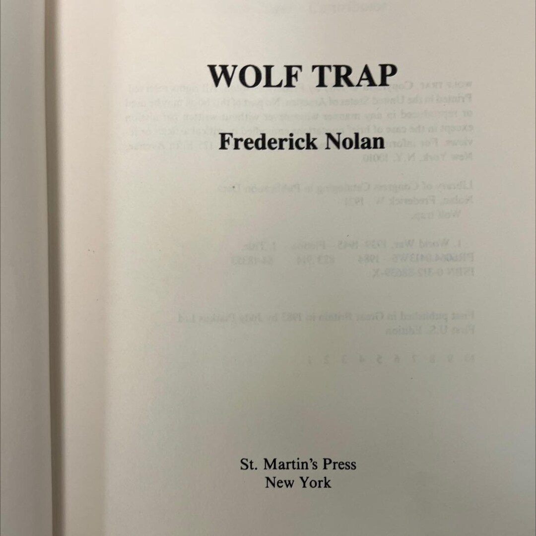 Wolf Trap Book, by Frederick Nolan, 1983 Hardcover, First Edition ...