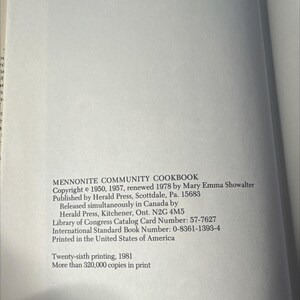Mennonite Community Cookbook Book, by Mary Emma Showalter, 1978 ...