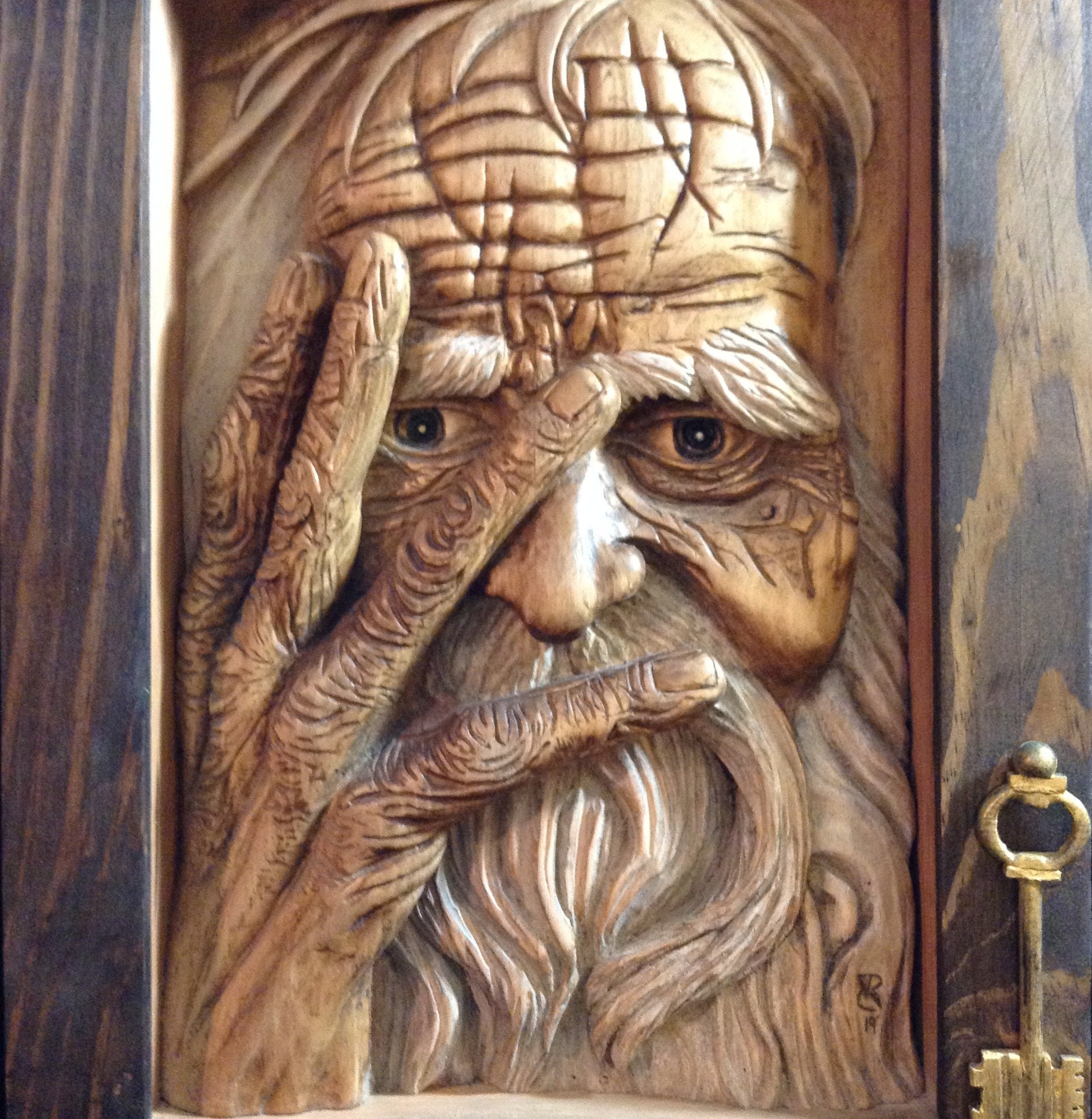 Wood Carved Aged Man Trapped in Wooden Picture Frame Relief - Etsy