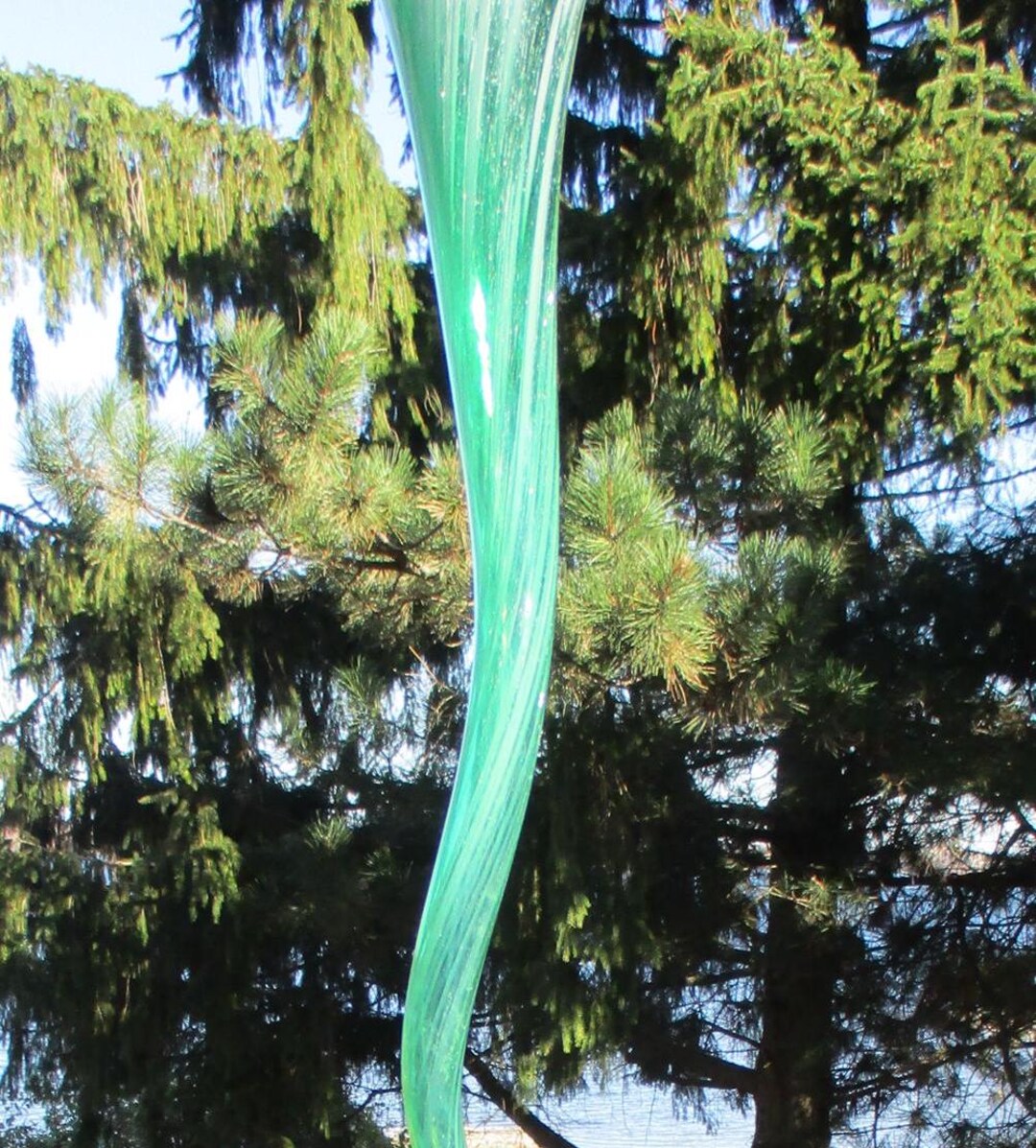 MURANO Blown Art Glass Goose Neck Curved TRUMPET VASE Green Confetti ...