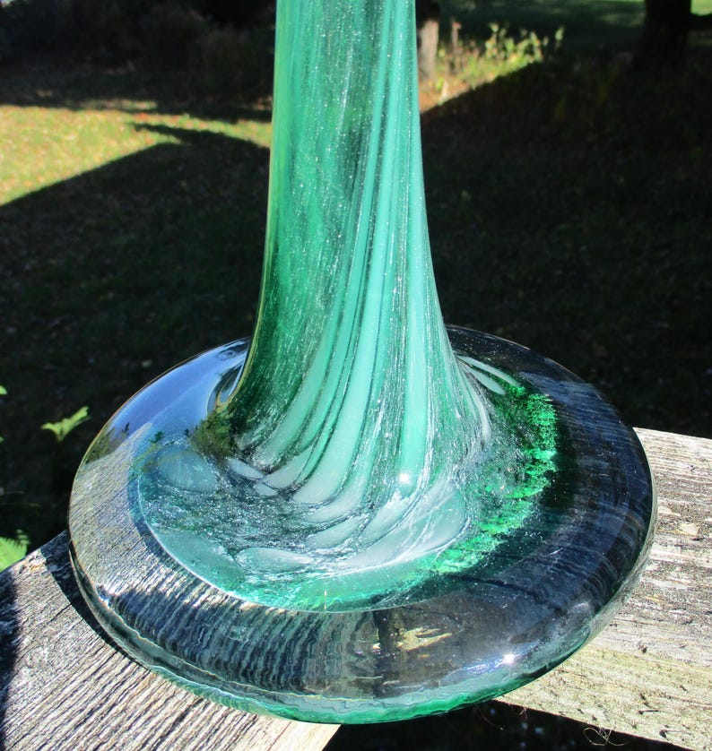 MURANO Blown Art Glass Goose Neck Curved TRUMPET VASE Green Confetti ...