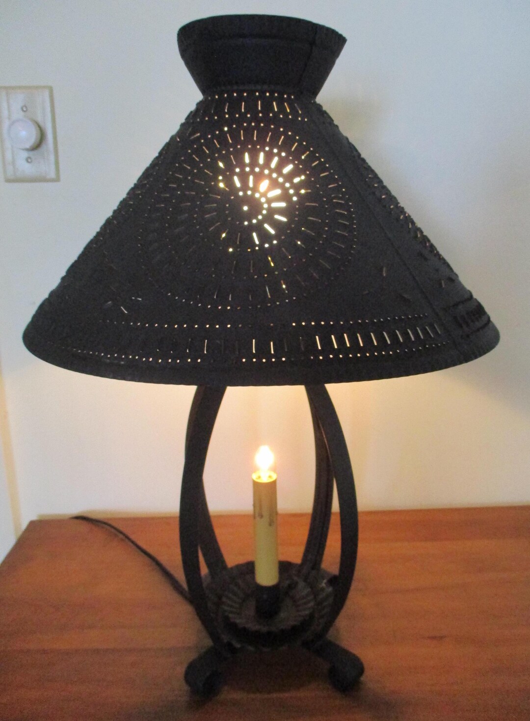 Vintage BETSY ROSS Kettle Black Punched Tin Candle LAMP With Tin Chisel ...