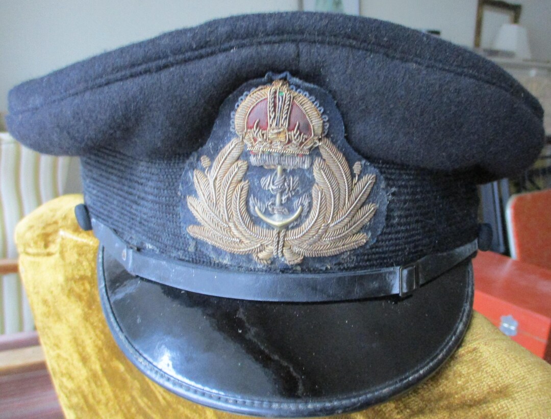 Rare WW2 British CANADIAN NAVY Officers Peak Cap 7 1/8" 1952 Montreal ...
