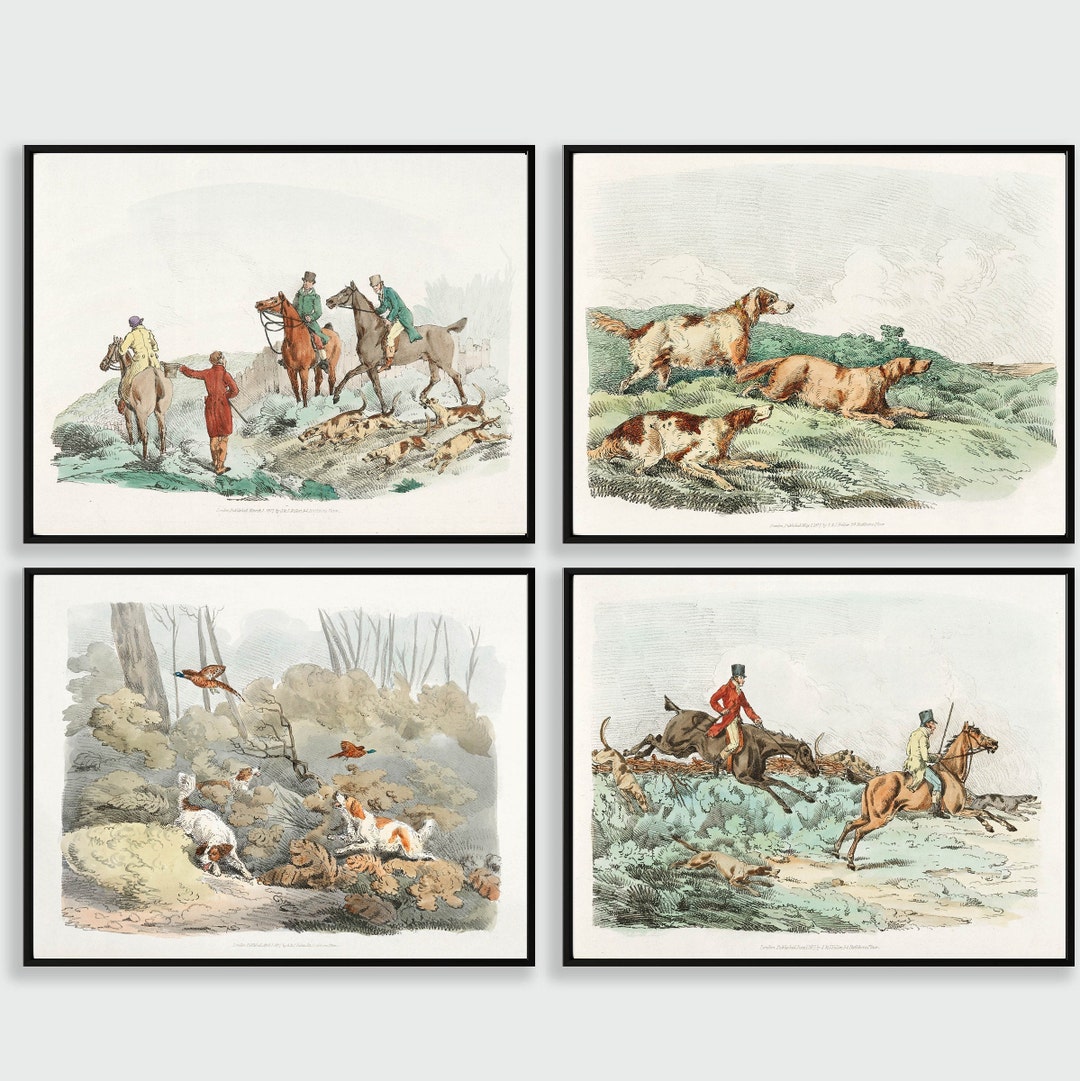 Fox Hunting Art, Set of Four Prints, Vintage Decor, Instant Download ...