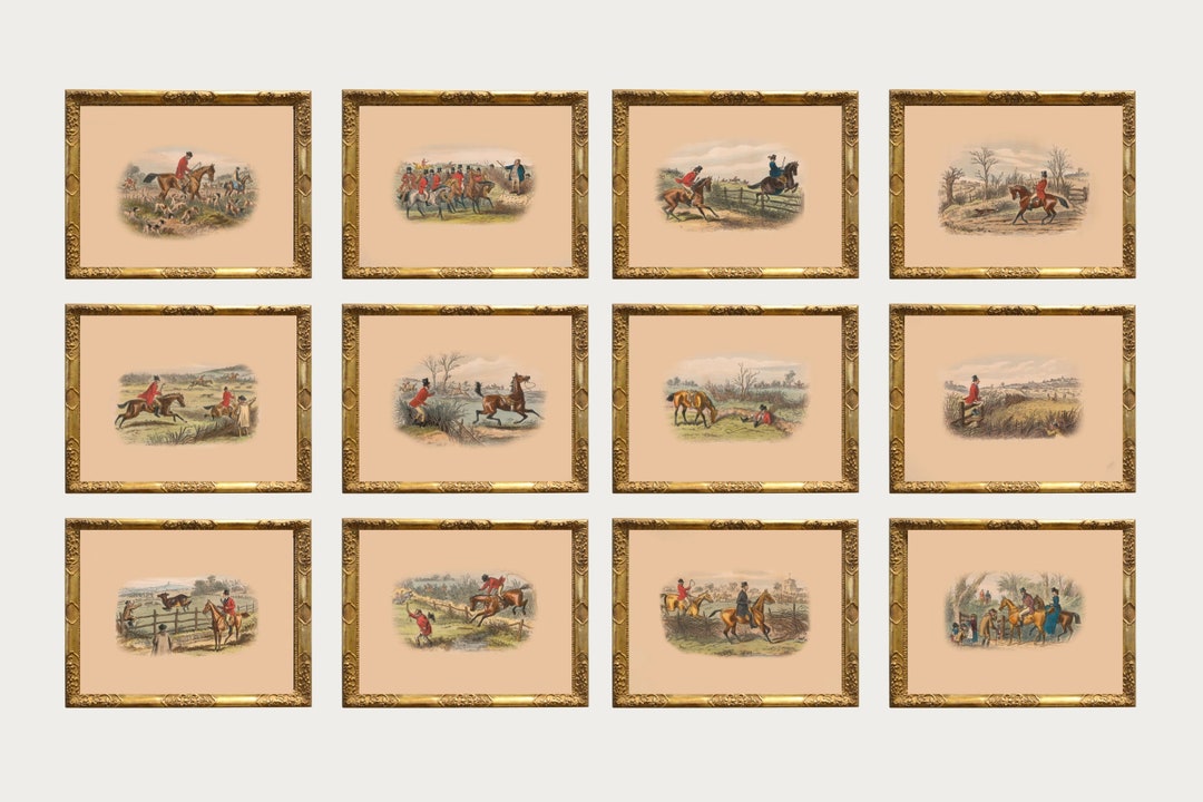 Fox Hunting Art, Set of 12 Prints, Vintage Decor, Instant Download ...