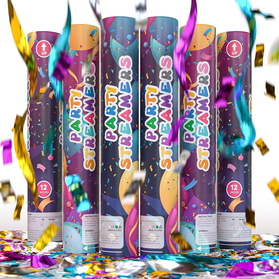 No Mess Streamer Cannons Poppers, Shiny Multicolor Streamers Sticks ...
