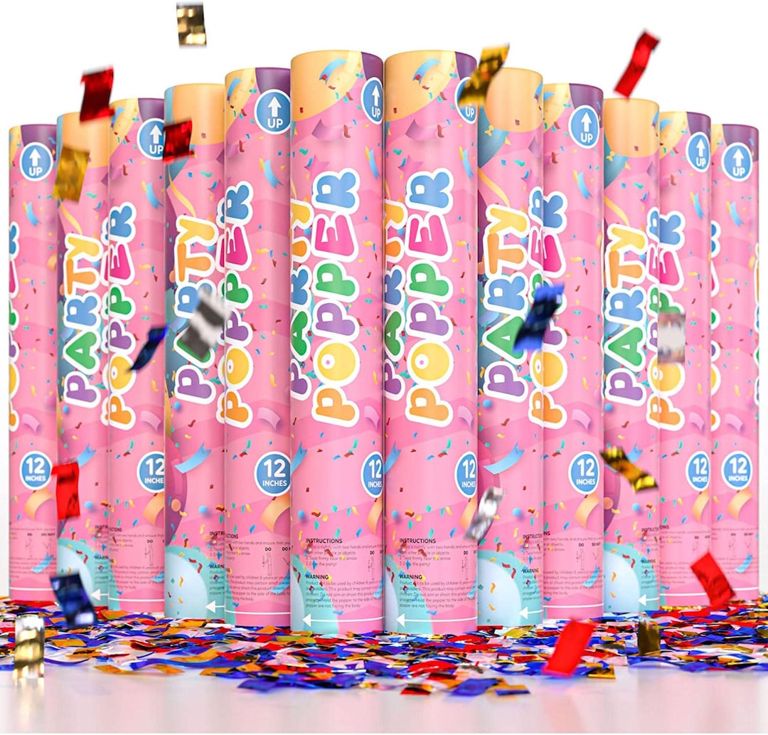 12 Shiny Multicolor Confetti Cannons, Glitter Confetti Poppers for ...