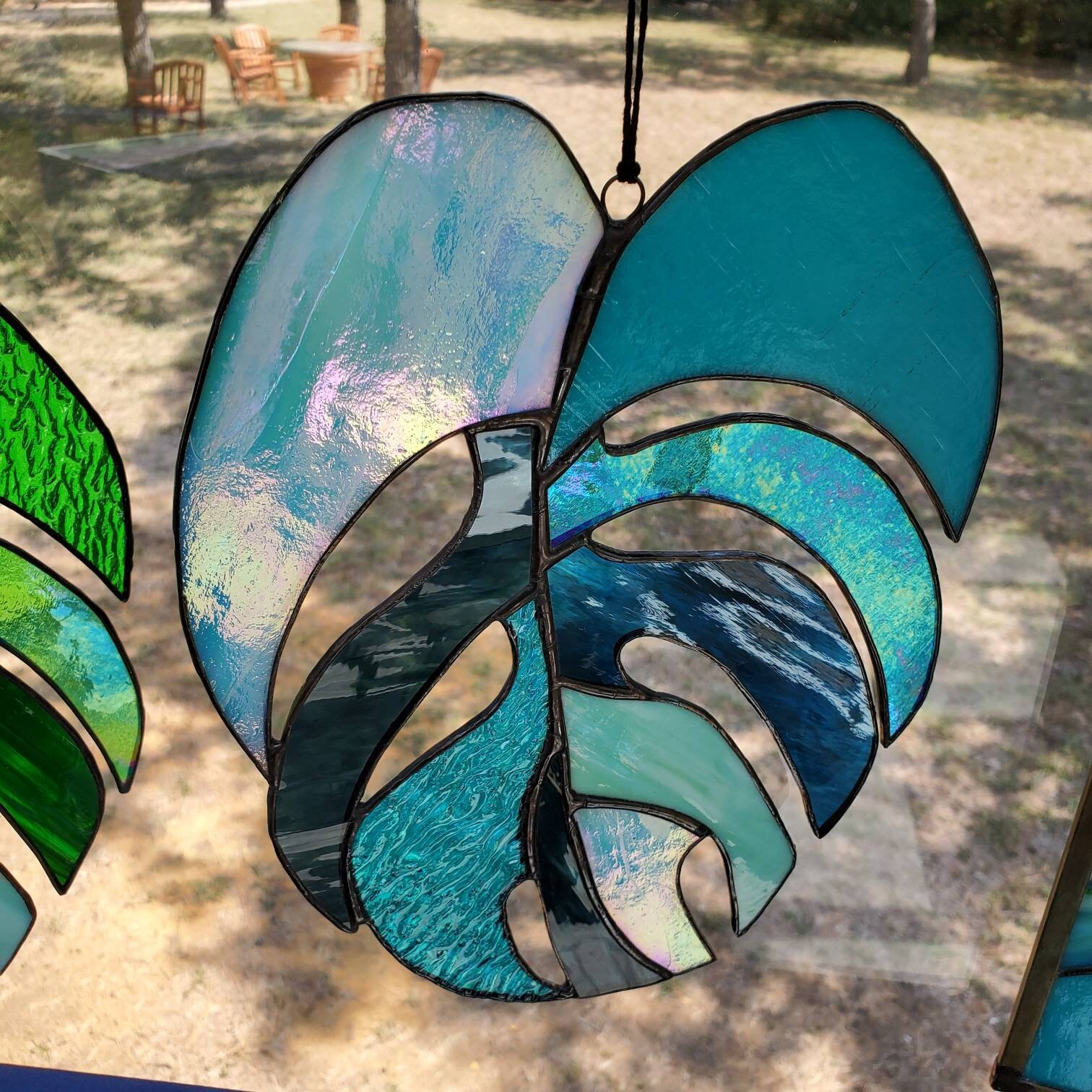 Tropical Leaf Window Art, Stained Glass, Monstera Leaf, Botanical Glass ...