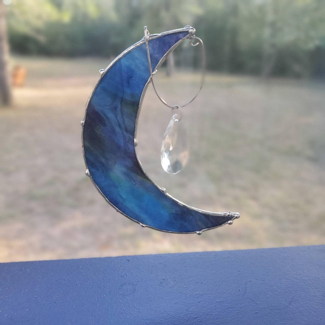 Celestial Moon, Stainedglass Moon, Hanging Crystal, - Etsy