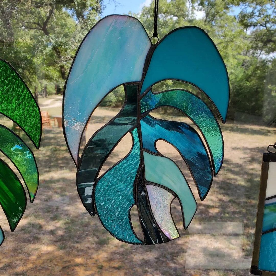 Tropical Leaf Window Art, Stained Glass, Monstera Leaf, Botanical Glass ...