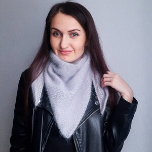 Angora Knit Triangle Scarf/angora Knit Baktus/gray Knitted Triangle ...