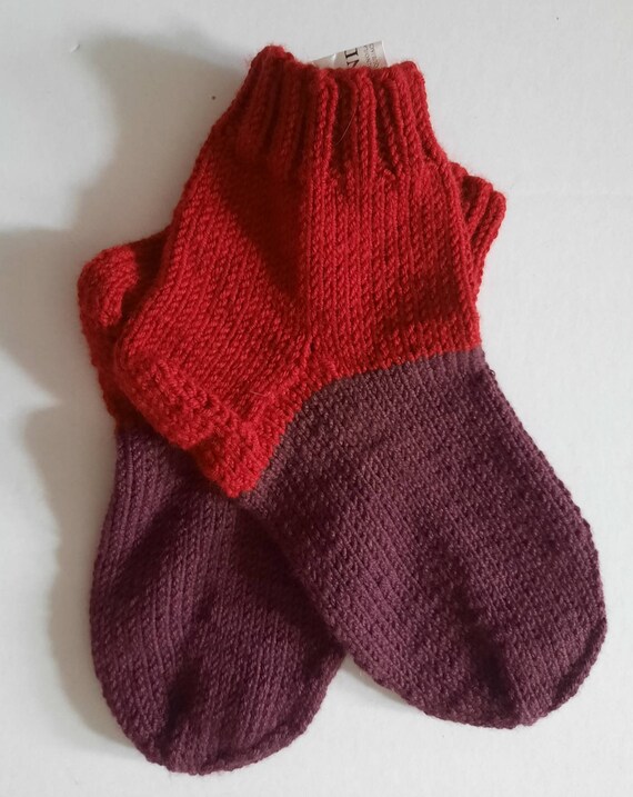 Women merino wool knit socks/purple red knit socks for | Etsy