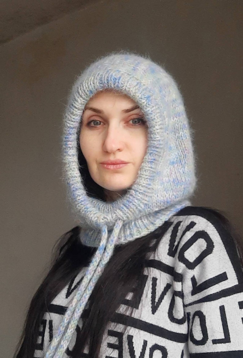 Knit Angora Hood/pastel Blue Knit Angora Balaclava/rainbow - Etsy