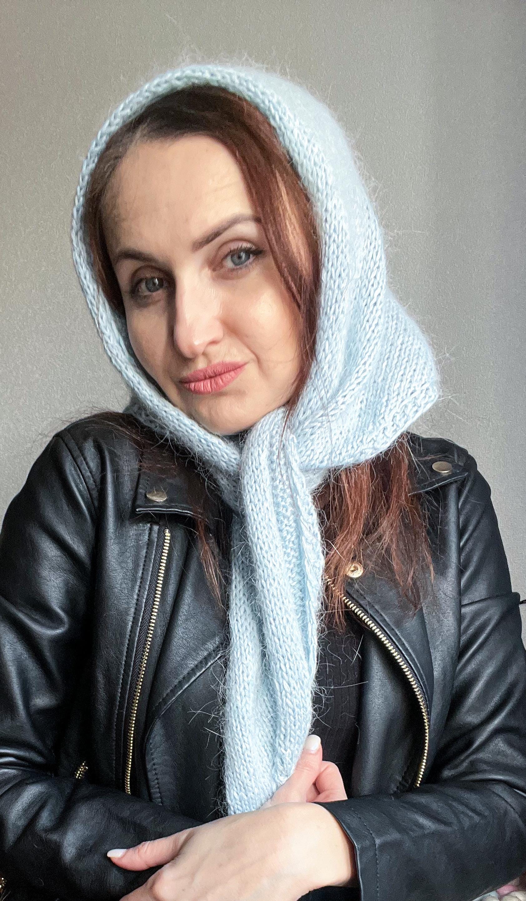 Light Blue Angora Knit Triangle Scarf: Handcrafted Headscarf - Etsy