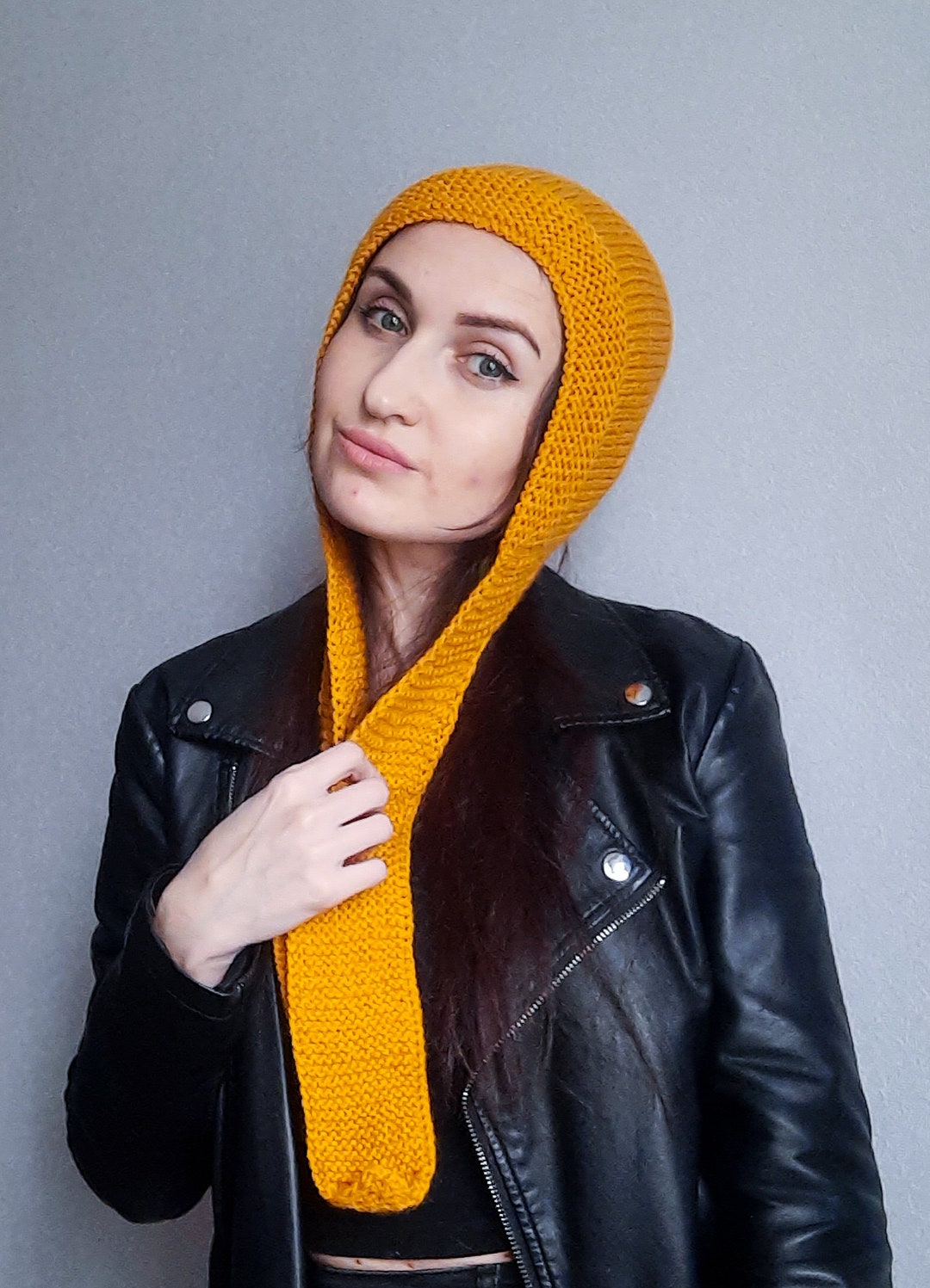 Burnt Orange Bonnet Adult/mustard Knit Bow Tie Bonnet Hat/knit Adult ...