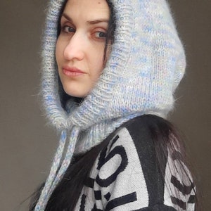 Knit Angora Hood/pastel Blue Knit Angora Balaclava/rainbow - Etsy
