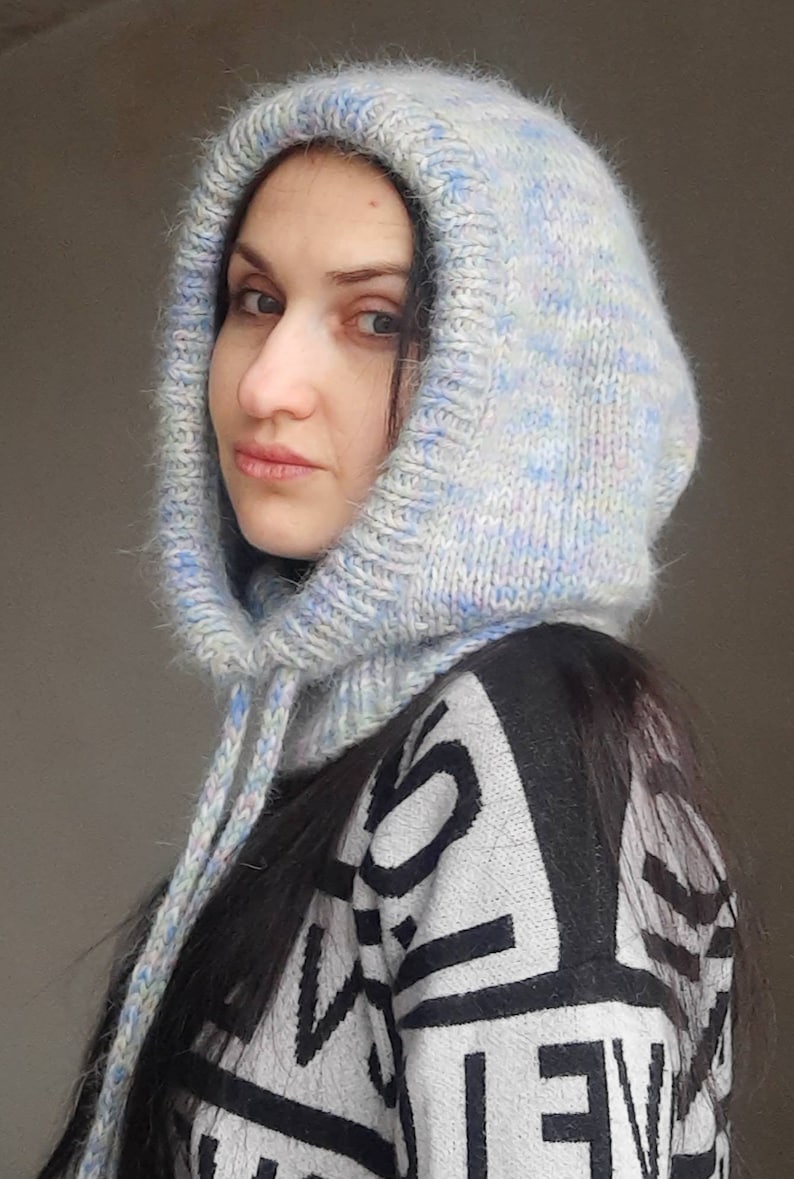 Knit Angora Hood/pastel Blue Knit Angora Balaclava/rainbow - Etsy