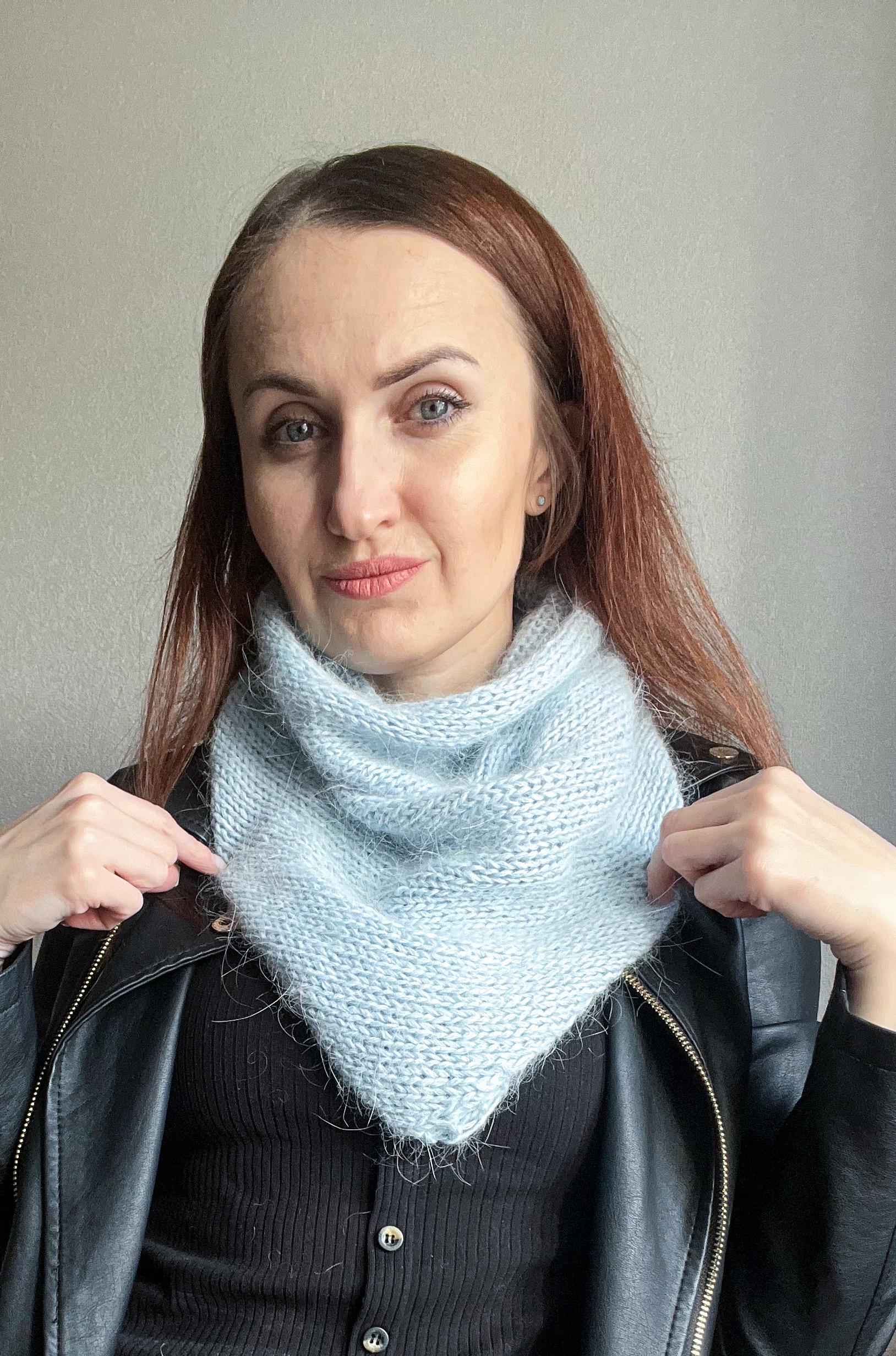 Light Blue Angora Knit Triangle Scarf: Handcrafted Headscarf - Etsy