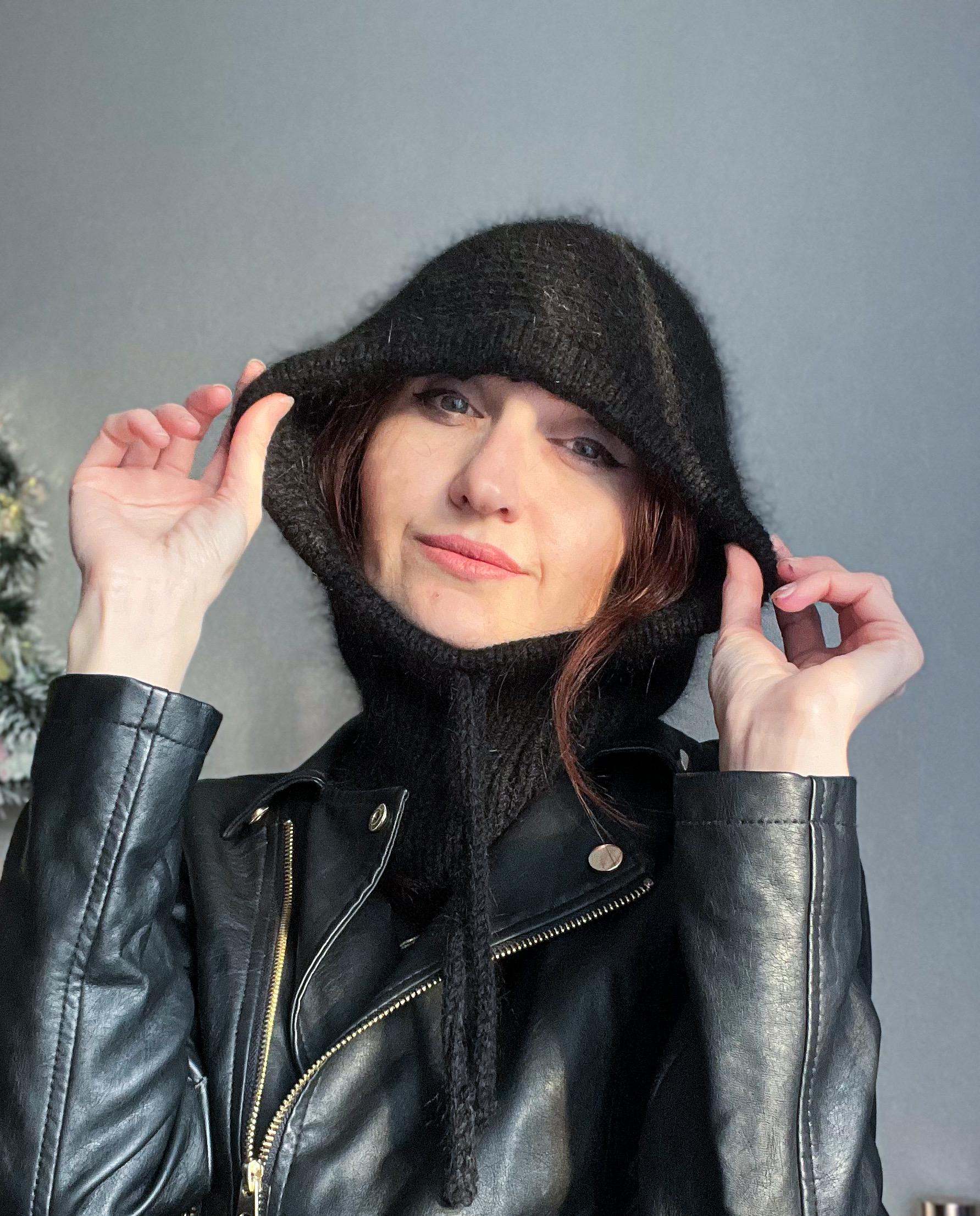 Black Knitted Hood/black Angora Balaclava/knit Angora Hood/knitted ...