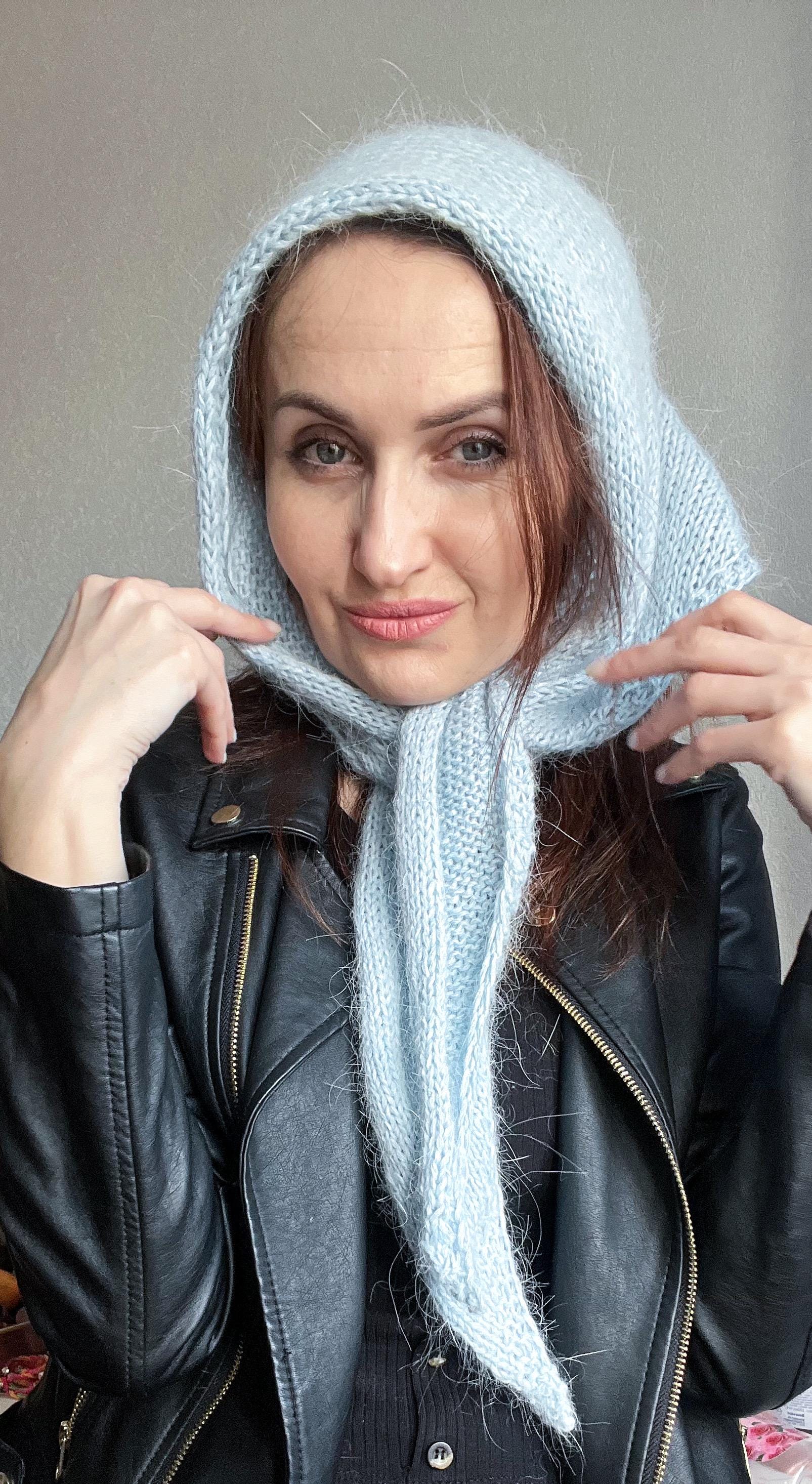 Light Blue Angora Knit Triangle Scarf: Handcrafted Headscarf - Etsy
