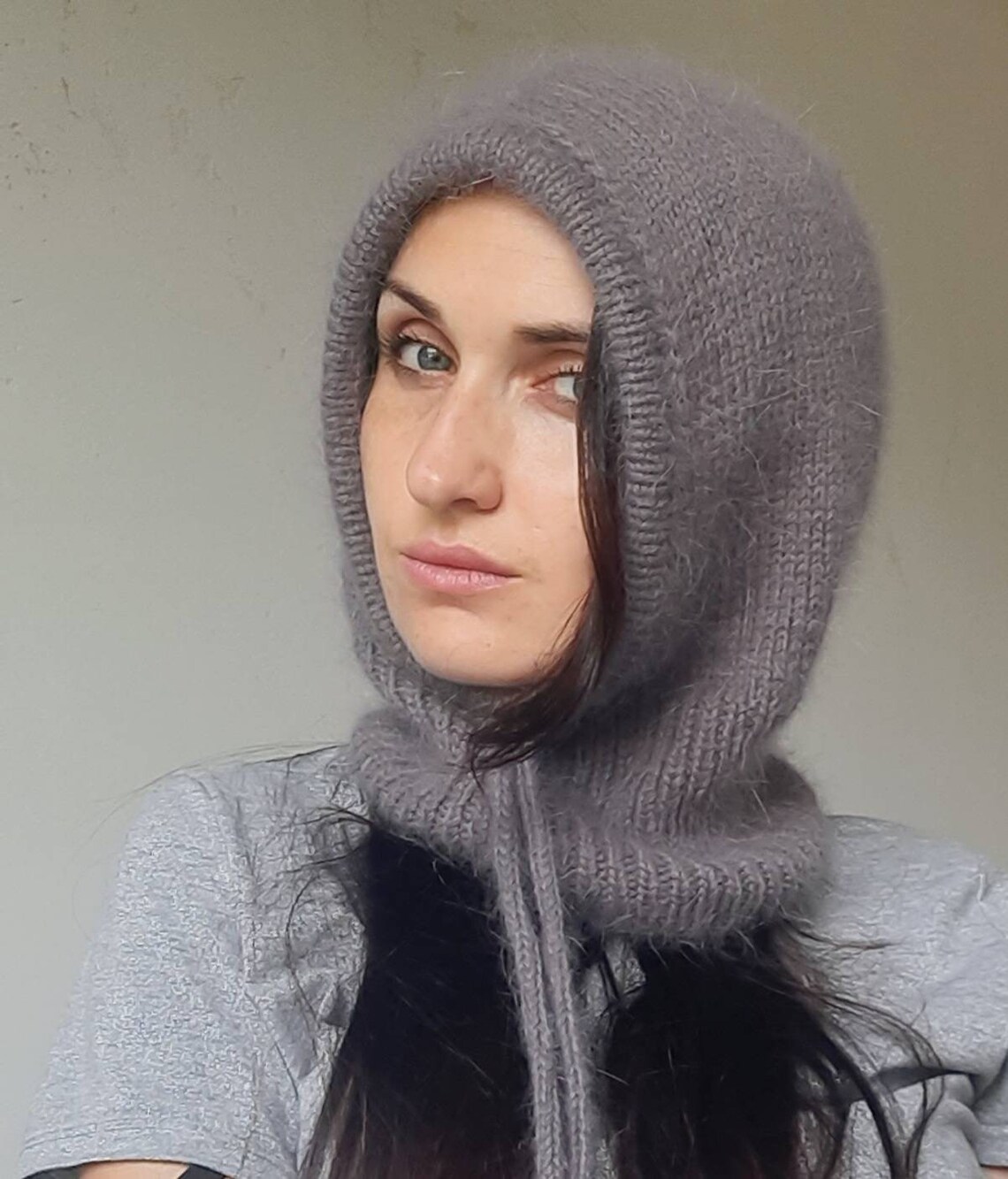 Mokko Brown Knitted Hood/mokko Angora Balaclava/knit Angora Hood ...