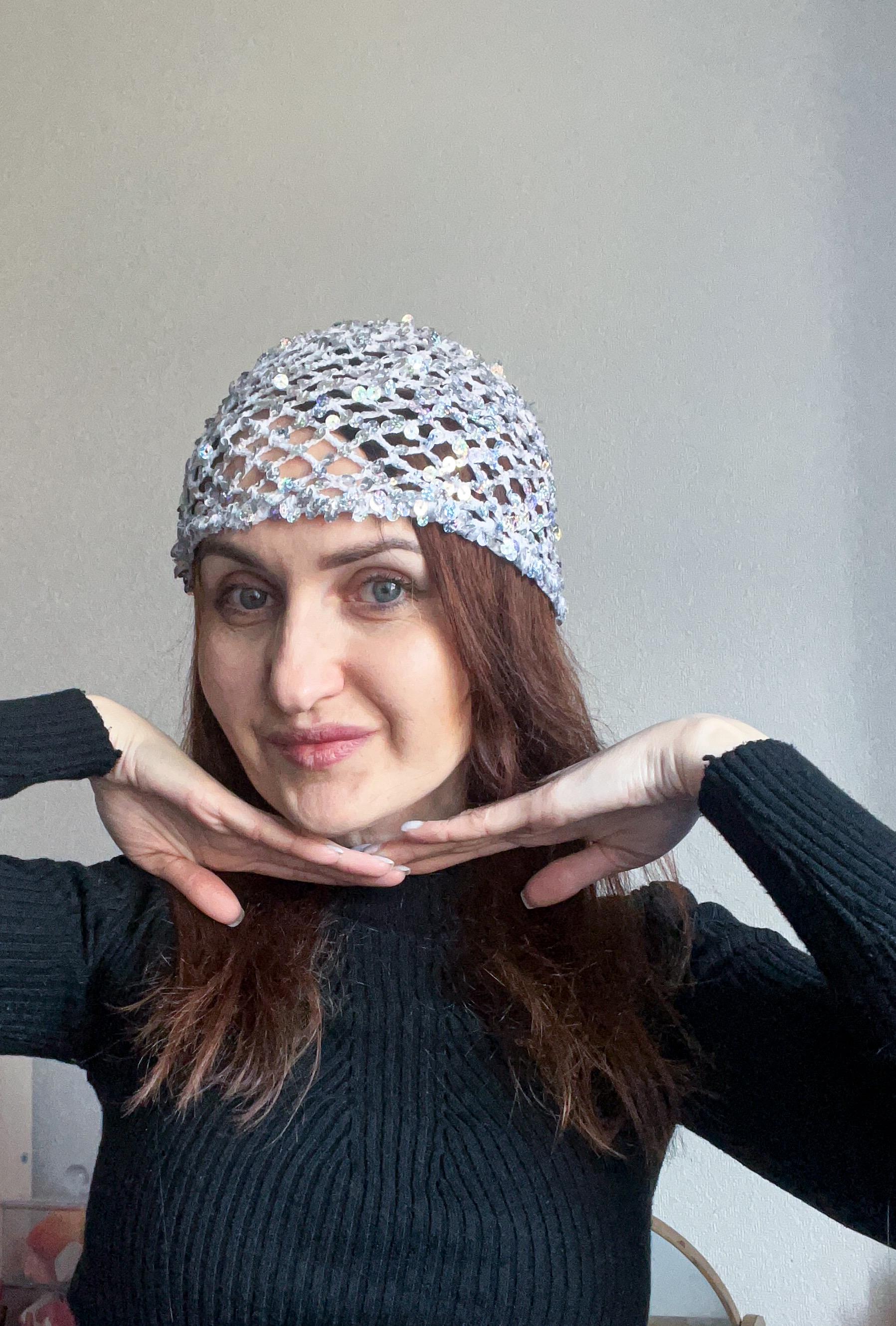 White Crochet Sequin Mesh Hat/croshet Lace Hat/white Crochet Net Hat ...