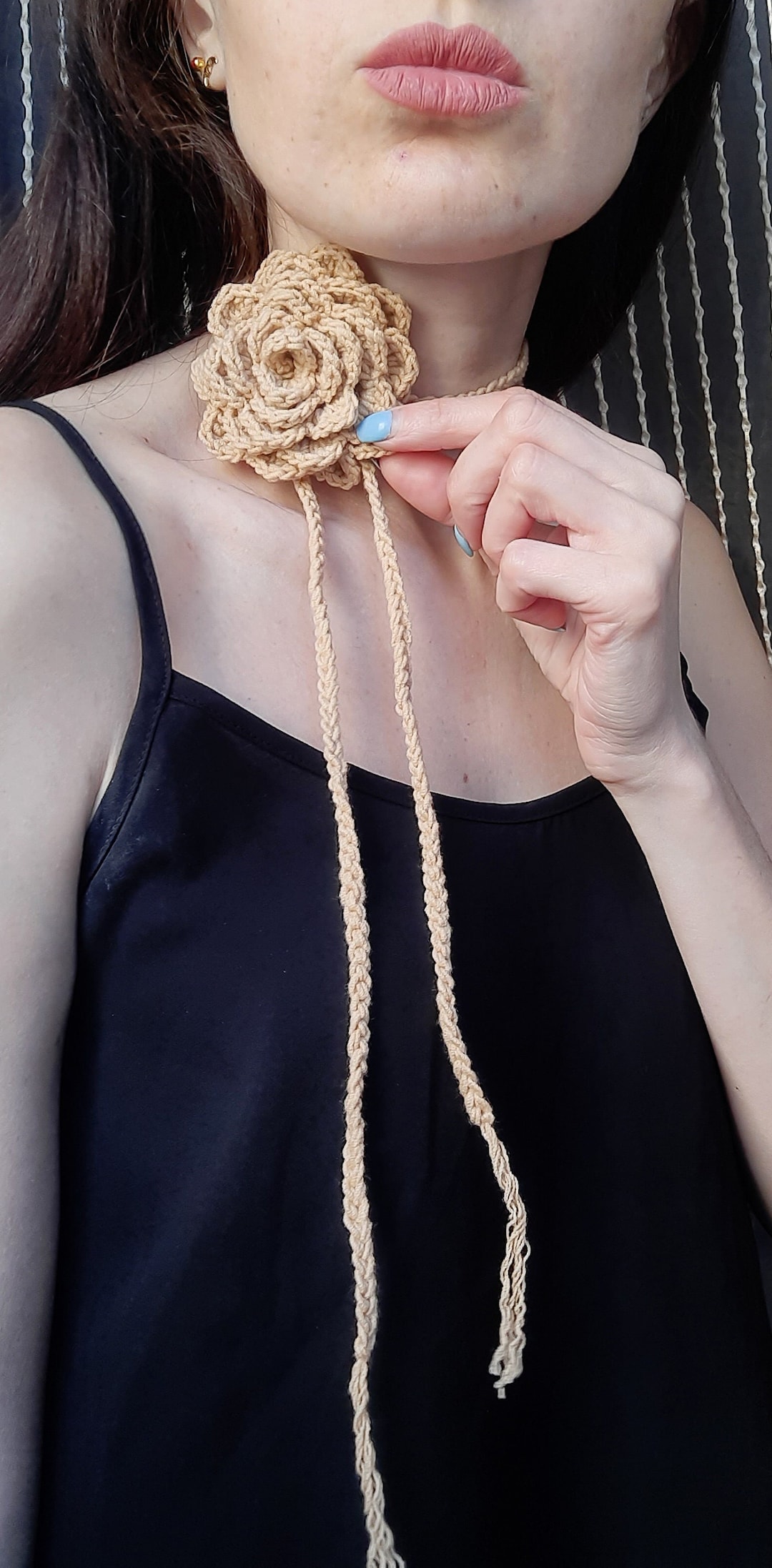 Crochet Rose Choker: Beige Cotton Flower Necklace - Etsy
