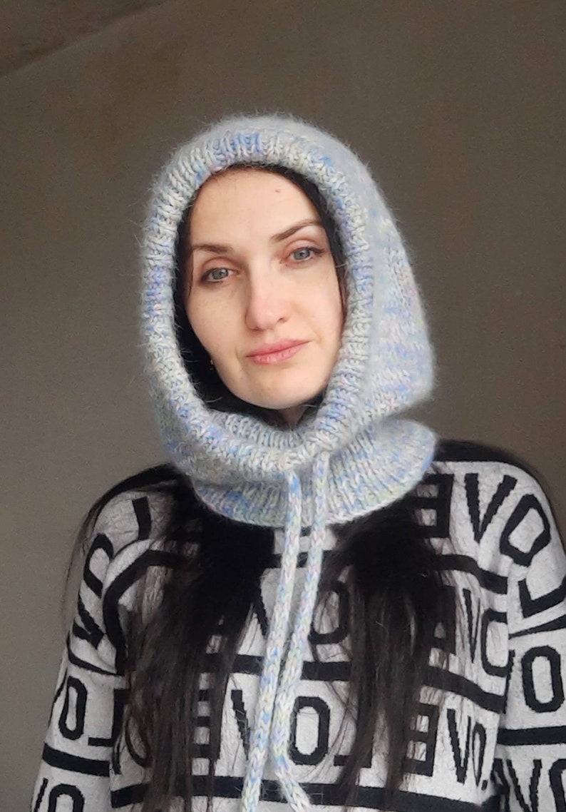 Knit Angora Hood/pastel Blue Knit Angora Balaclava/rainbow - Etsy