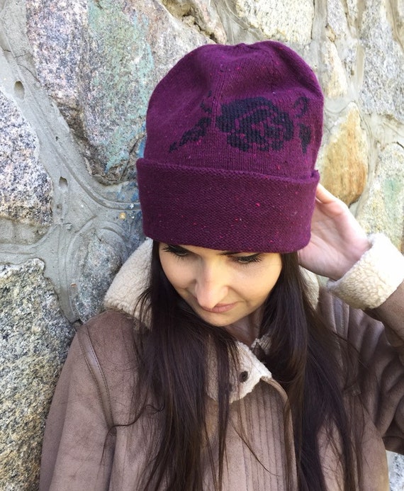 Knit Burgundy Beanie Women merino Wool Beanie for Women burgundy Knit Tweed Beanie embroidered Rose Hat slouchy Burgundy Beanie With Rose Etsy UK