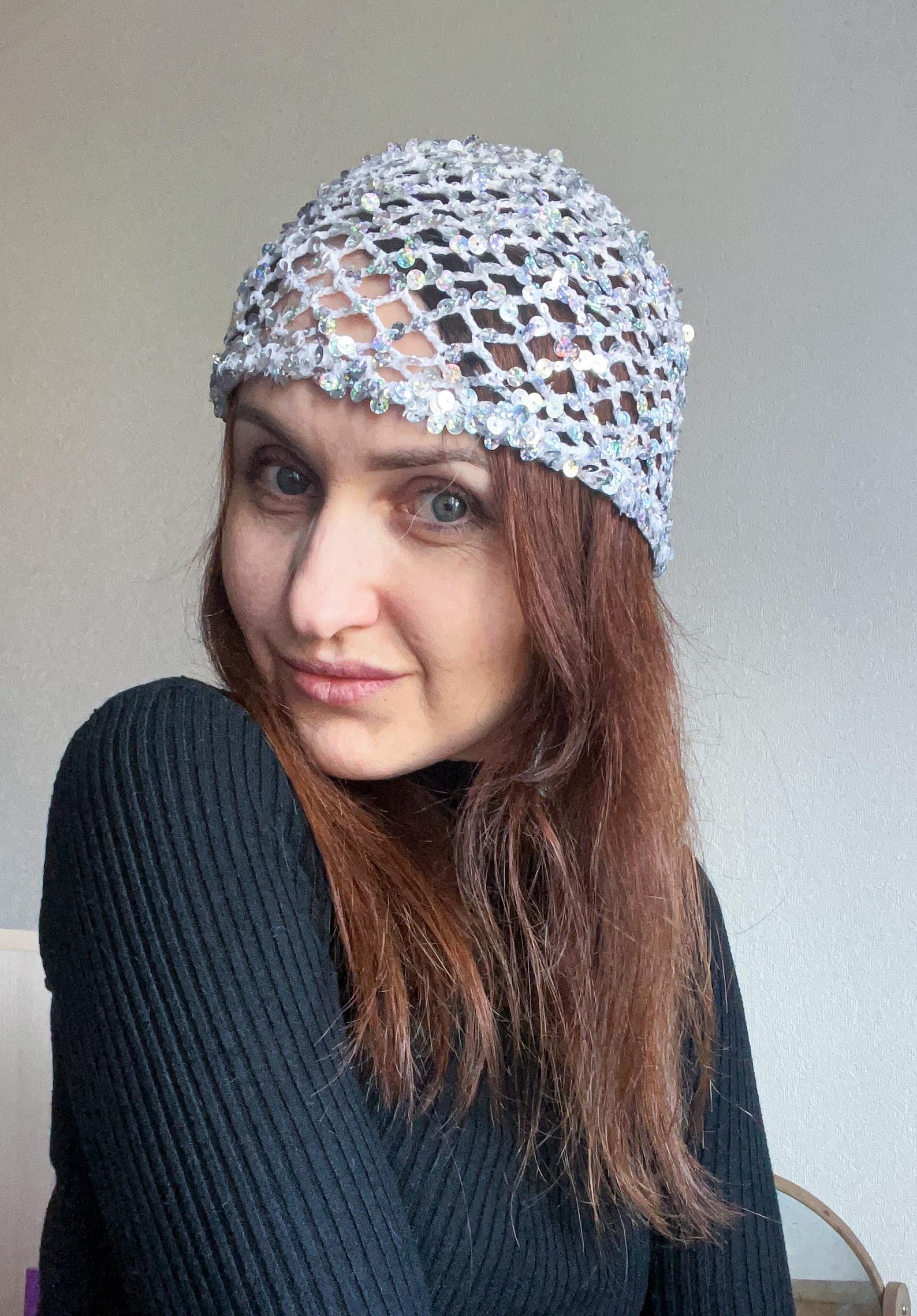 White Crochet Sequin Mesh Hat/croshet Lace Hat/white Crochet Net Hat ...