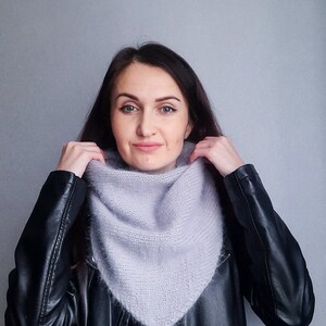 Angora Knit Triangle Scarf/angora Knit Baktus/gray Knitted Triangle ...