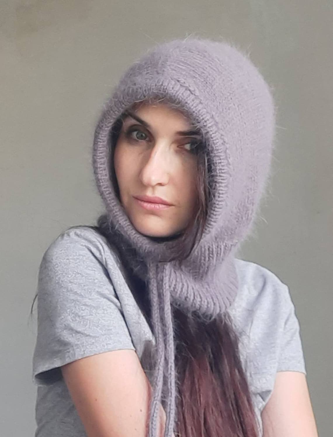 Mokko Brown Knitted Hood/mokko Angora Balaclava/knit Angora Hood ...