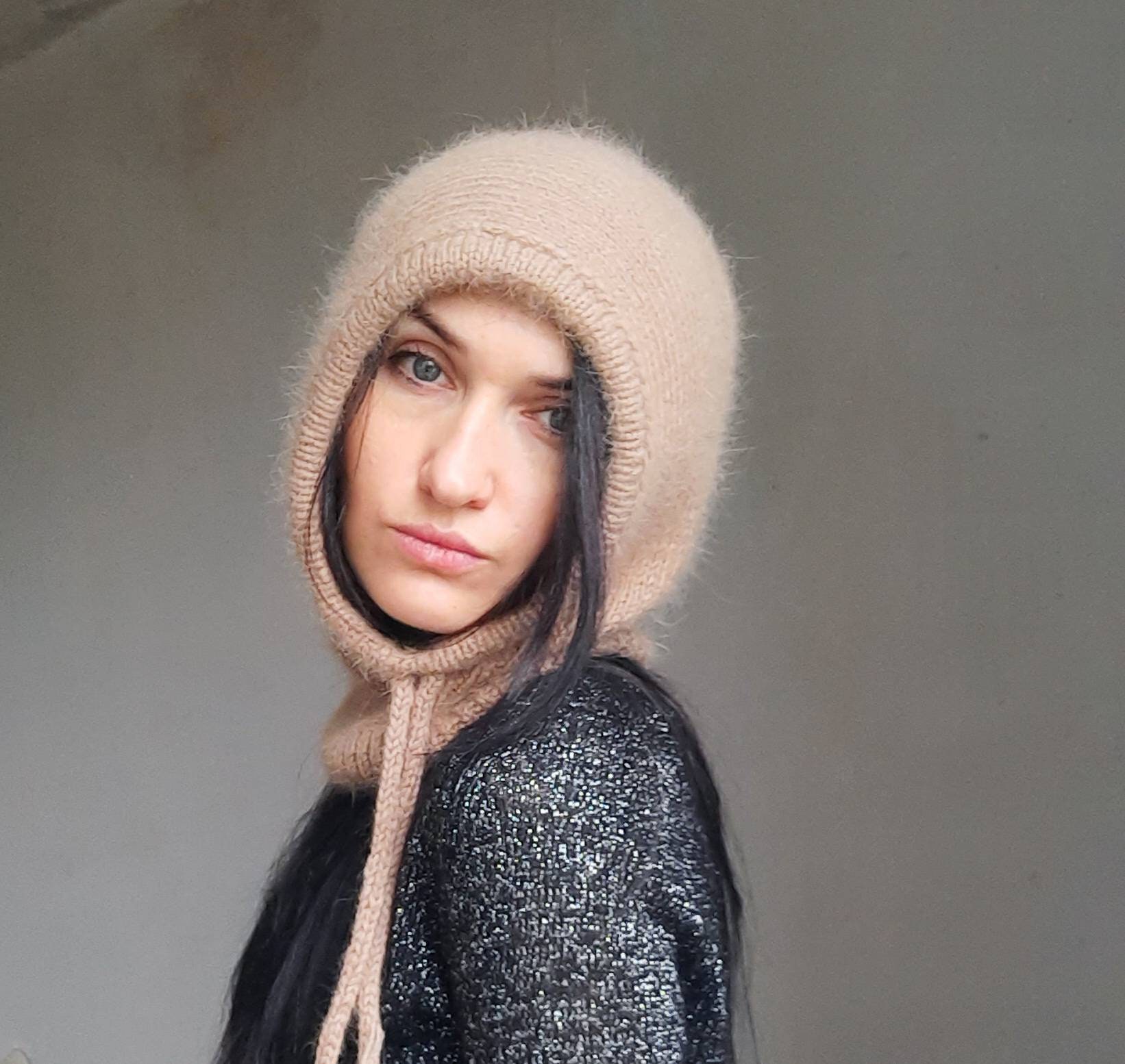 Beige Knit Angora Hood/beige Knit Angora Balaclava/knitted - Etsy