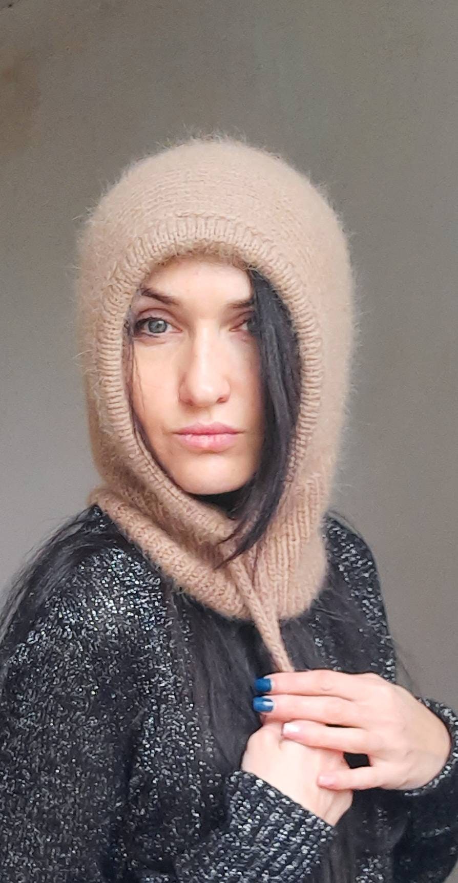 Beige Knit Angora Hood/beige Knit Angora Balaclava/knitted - Etsy