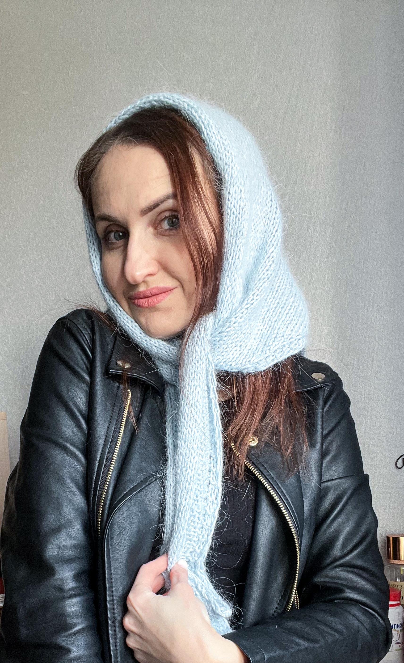 Light Blue Angora Knit Triangle Scarf: Handcrafted Headscarf - Etsy