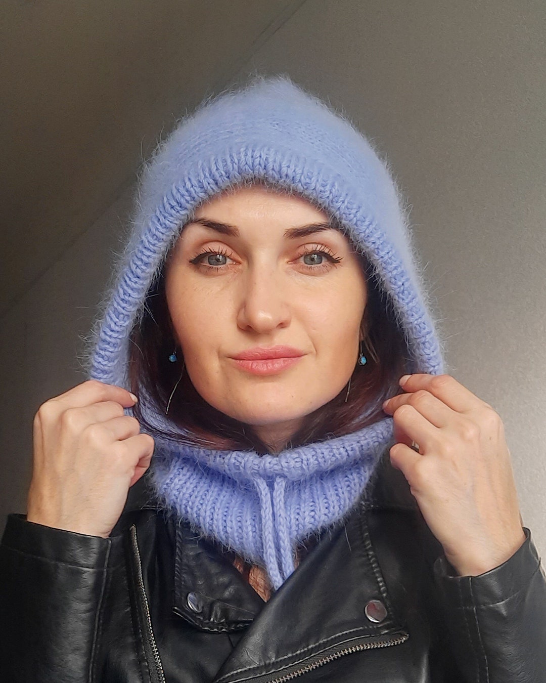 Sky Blue Knit Angel Hood/blue Knit Angora Balaclava/light Blue Knitted ...