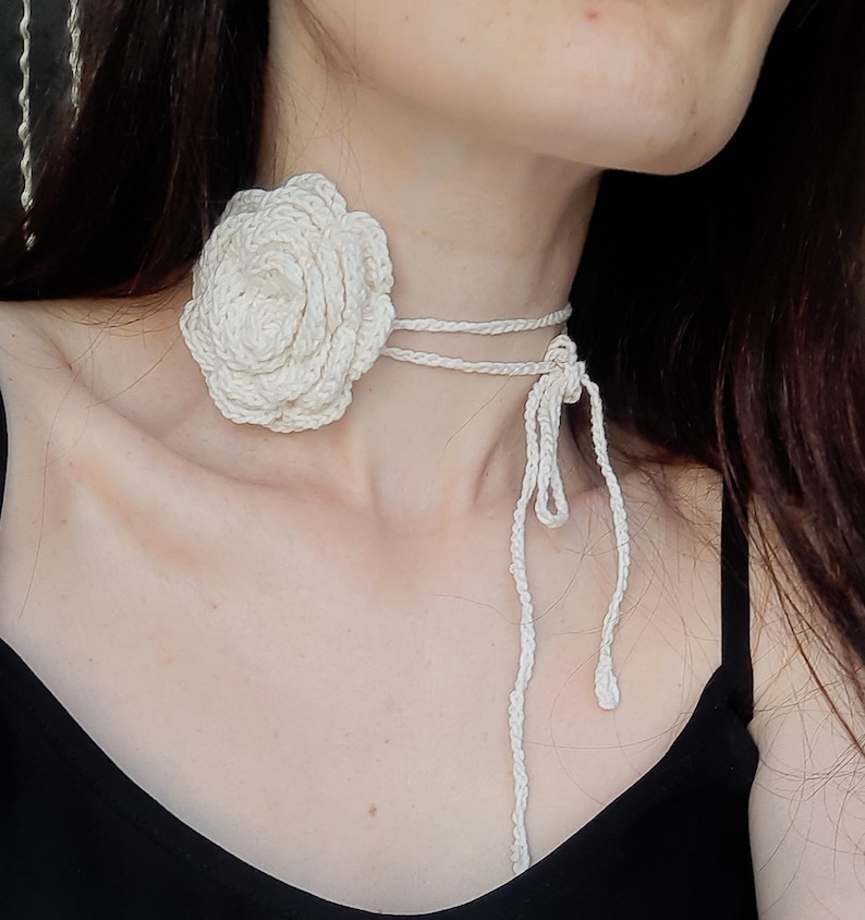 Off White Crochet Rose Choker/crochet Rose Necklace/crochet Flower ...