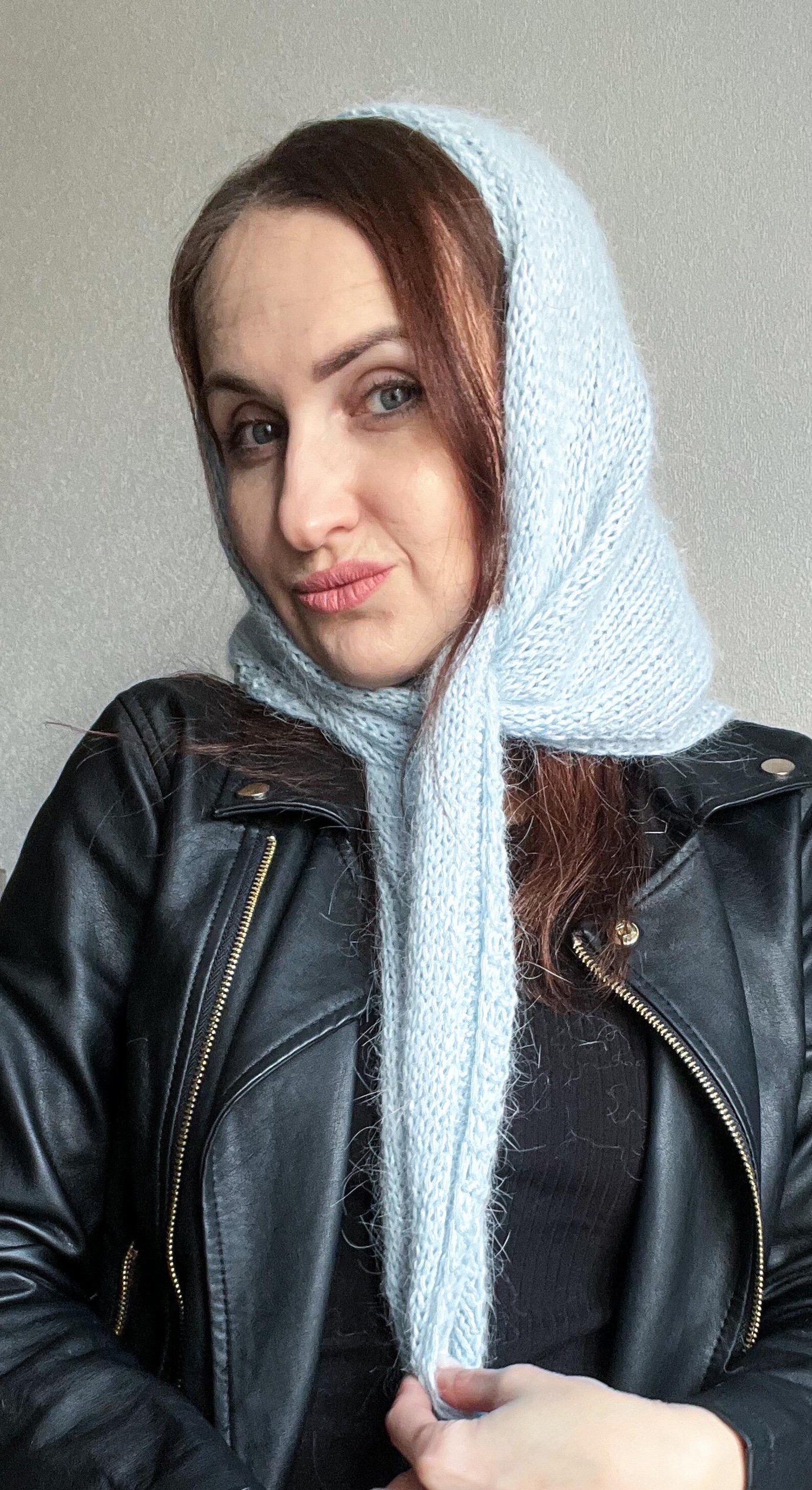 Light Blue Angora Knit Triangle Scarf: Handcrafted Headscarf - Etsy