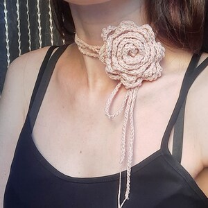 Nude Rose Crochet Choker/powdre Crochet Rose Necklace/crochet Rose ...