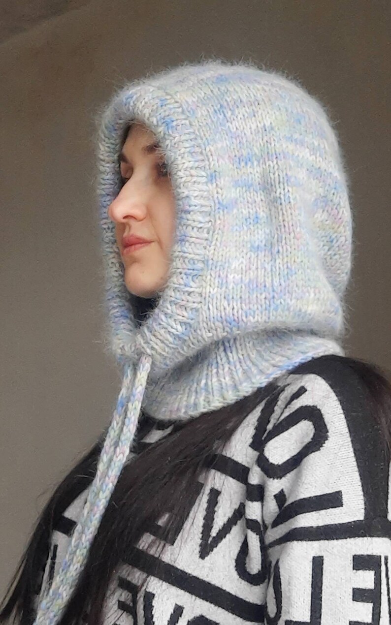 Knit Angora Hood/pastel Blue Knit Angora Balaclava/rainbow - Etsy