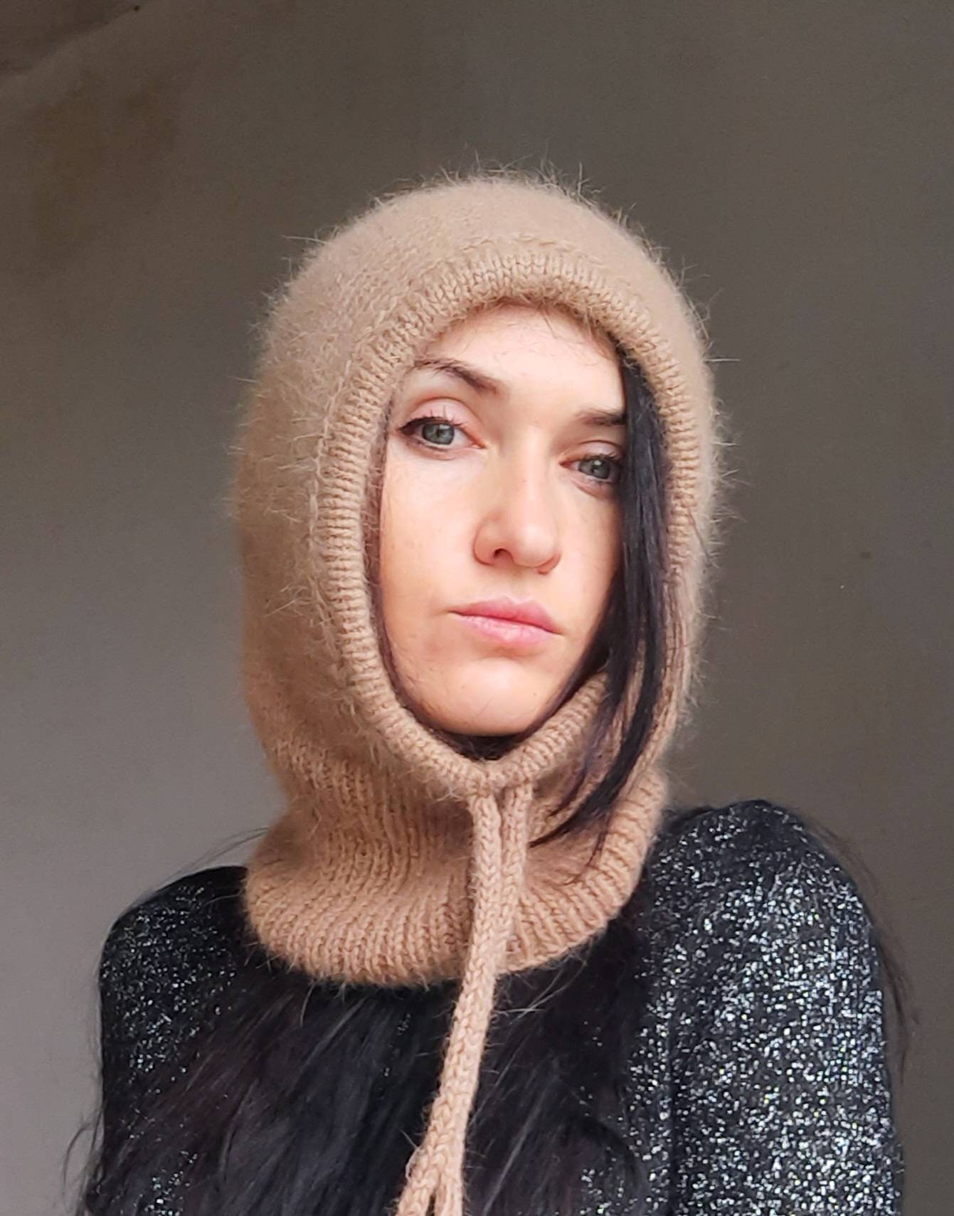 Beige Knit Angora Hood/beige Knit Angora Balaclava/knitted - Etsy