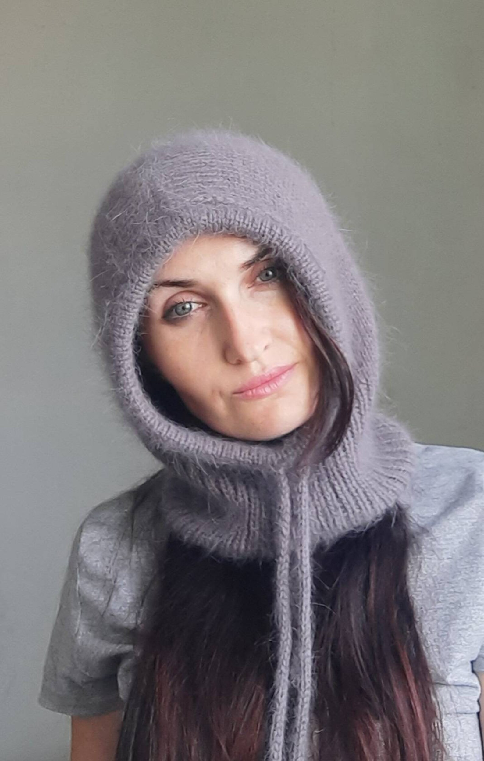 Mokko Brown Knitted Hood/mokko Angora Balaclava/knit Angora Hood ...