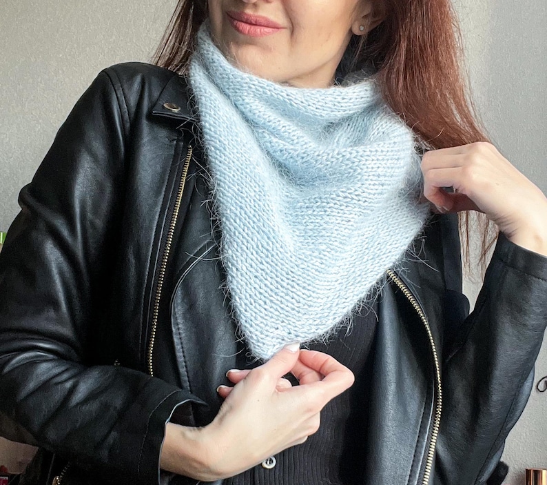 Light Blue Angora Knit Triangle Scarf: Handcrafted Headscarf - Etsy