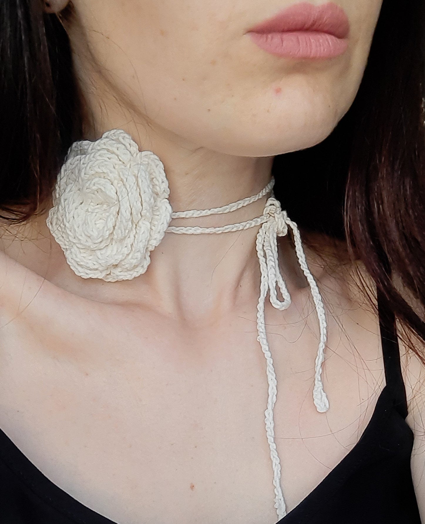 Off White Crochet Rose Choker/crochet Rose Necklace/crochet Flower ...