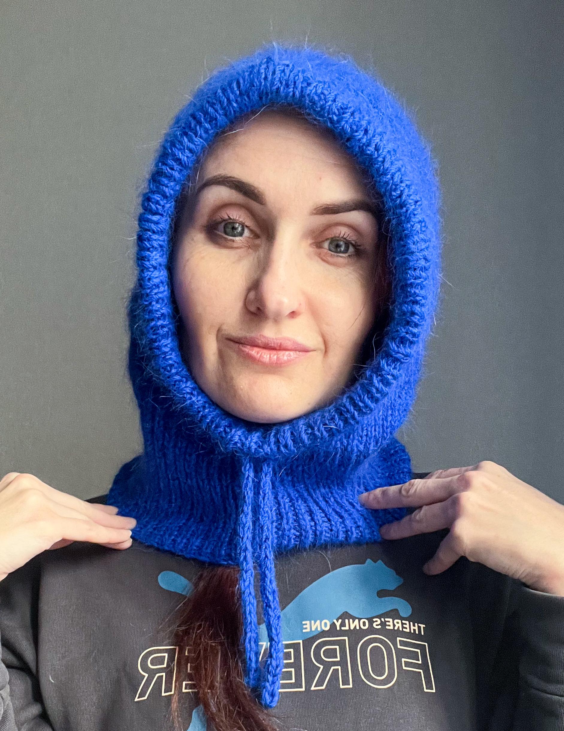 Electric Blue Knit Hood/knitted Angora Hood/blue Angora Knitted Hood ...