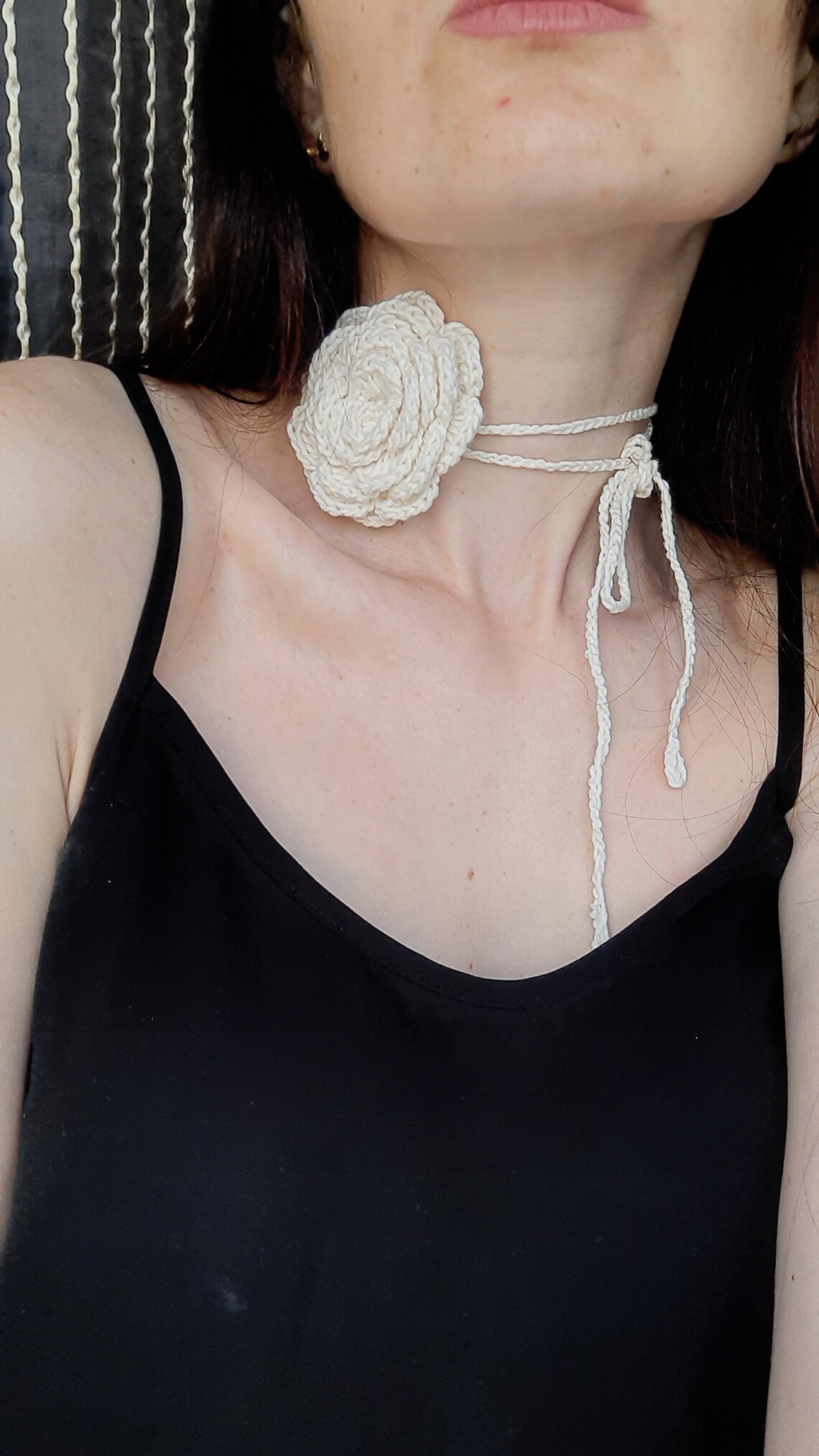 Off White Crochet Rose Choker/crochet Rose Necklace/crochet Flower ...