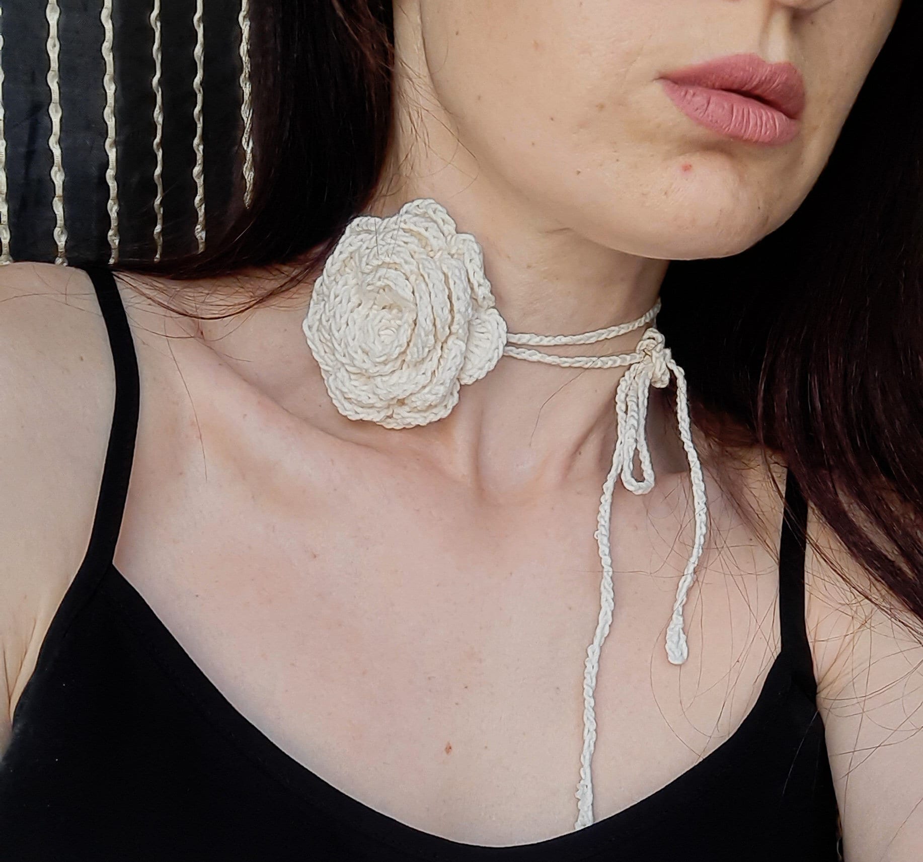Off White Crochet Rose Choker/crochet Rose Necklace/crochet Flower ...