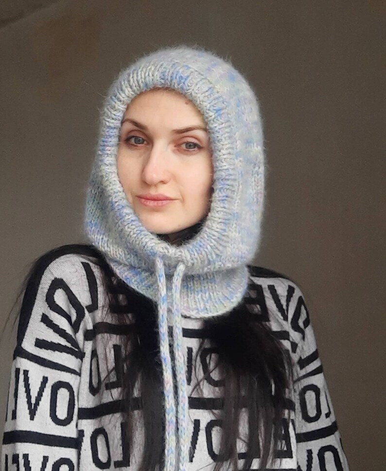 Knit Angora Hood/pastel Blue Knit Angora Balaclava/rainbow - Etsy