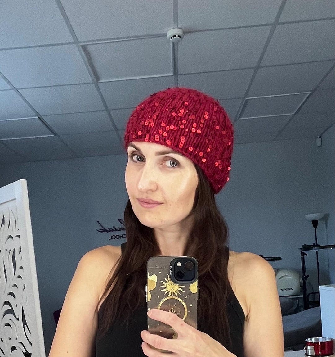 Red Angora Knit Sequin Beanie: Sparkly Winter Hat - Etsy